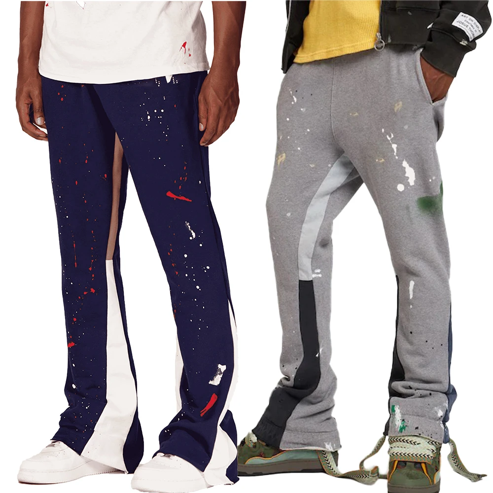 Custom Elastic Waist Unisex Flared Sweatpants Men Sets Stacked Custom ...