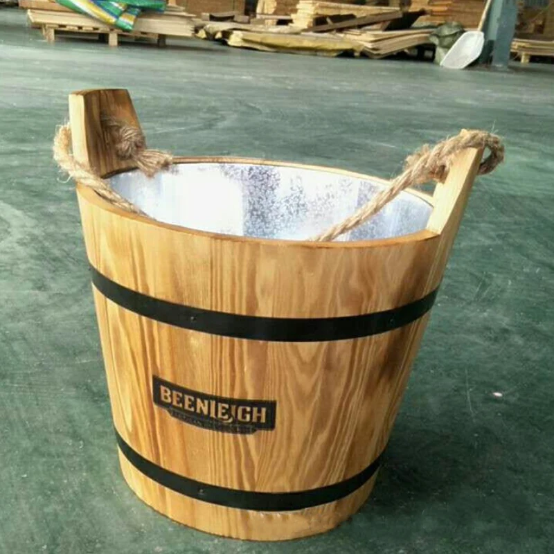 Wooden Barrel Cooler Wood Ice Bucket Wooden Ice Cooler With Plastic ...