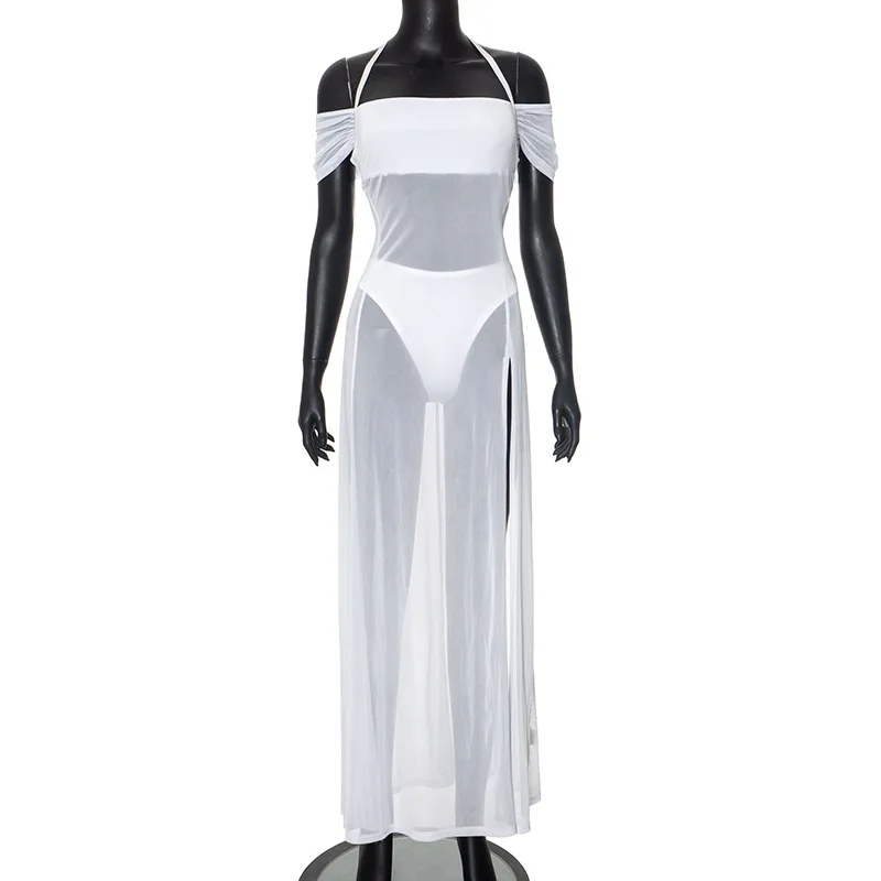 2024 New Camisole Mesh Transparent Slit Dress With Casual Style Long ...