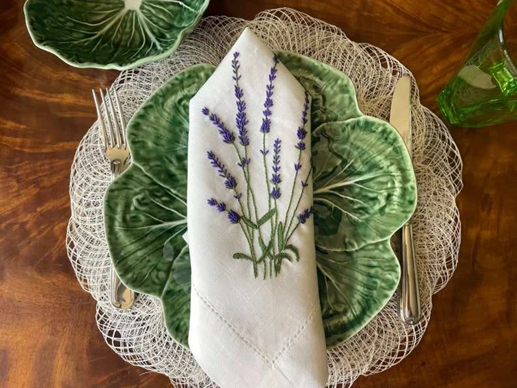 Wholesale Embroidery Lavender Design Dinner Napkin High Quality Linen ...