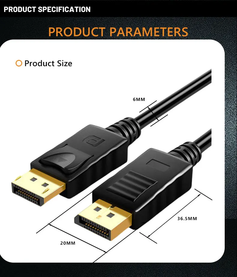 Custom Dp To Dp Cable 20 Pin Displayport 1.4 Male-male 4k Hd Audio ...