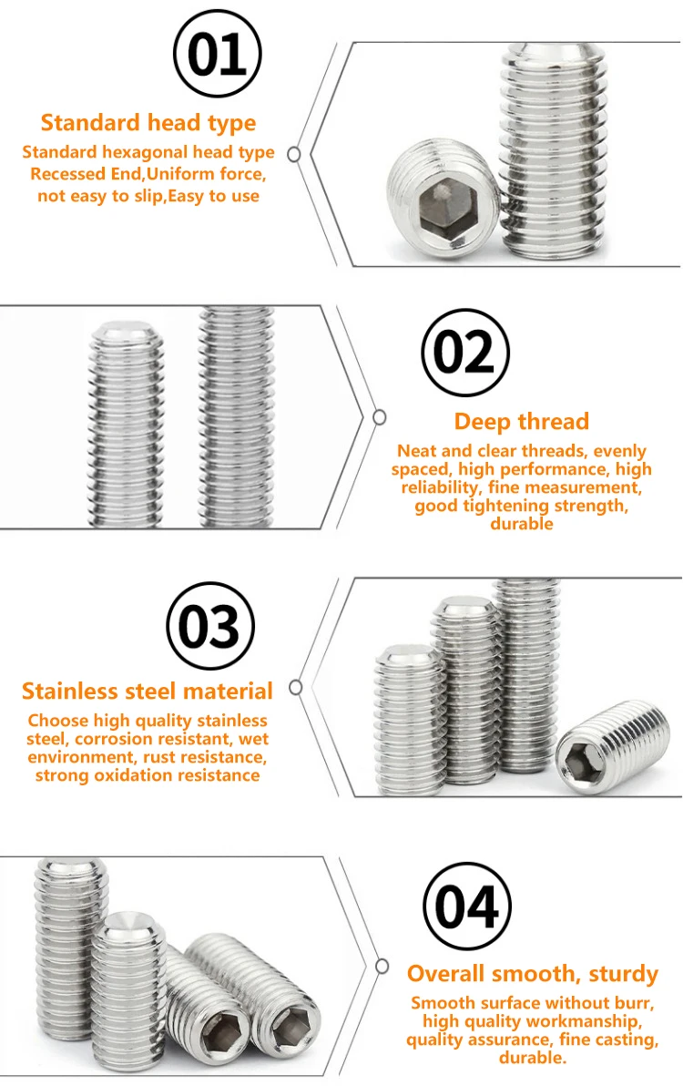 Din 916 Stainless Steel Hexagon Socket Grub Set Screw M6 Slotted Headless Hex Socket Set Screw ...