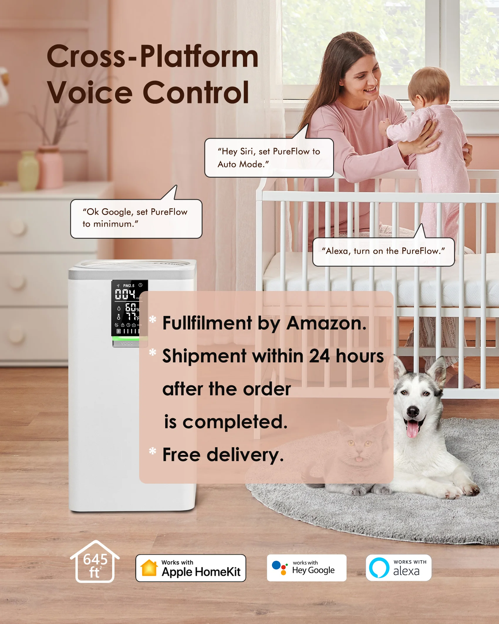 Vocolinc Smart Amazon Alexa App Control Cadr 500 M3/h 5 Level Wind ...