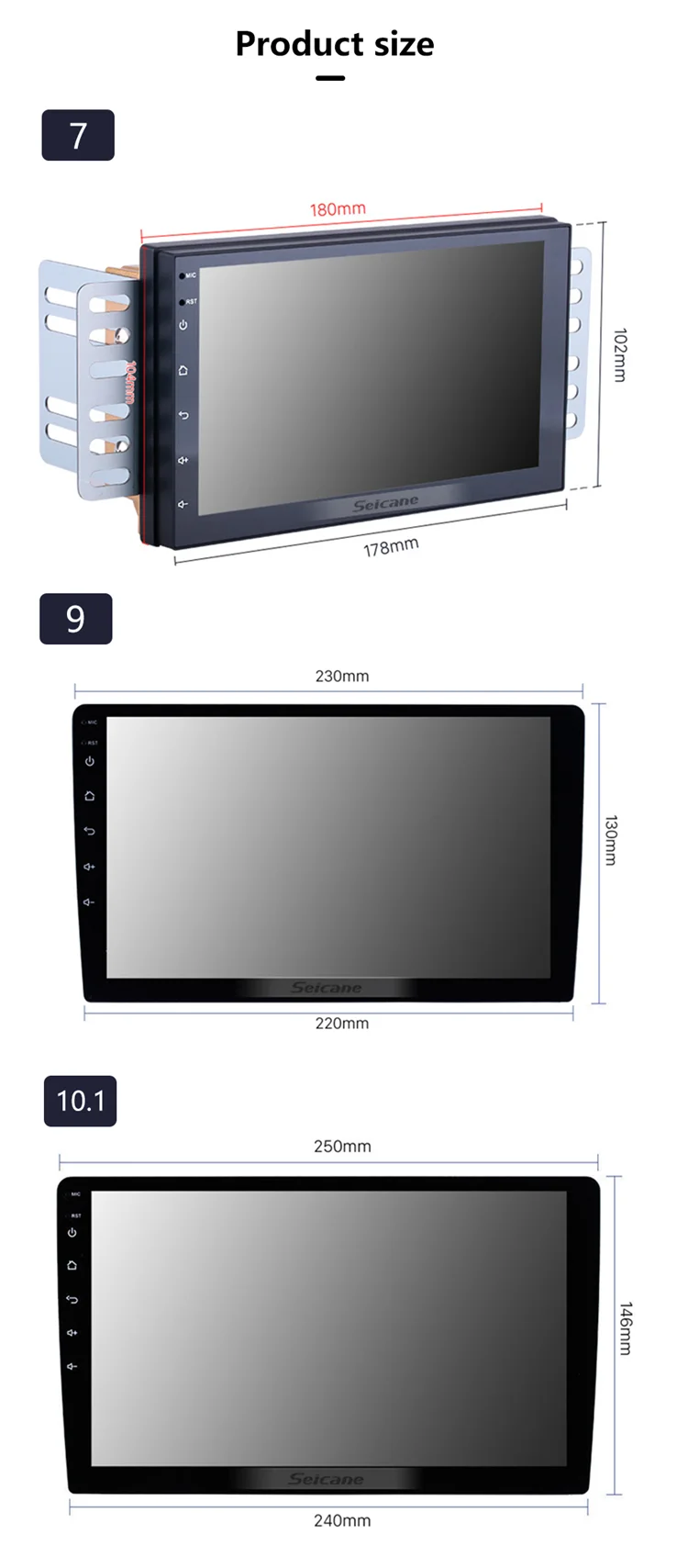 Universal 7 9 10 Inch Double 2 Din Touch Screen Radio Android 9 ...