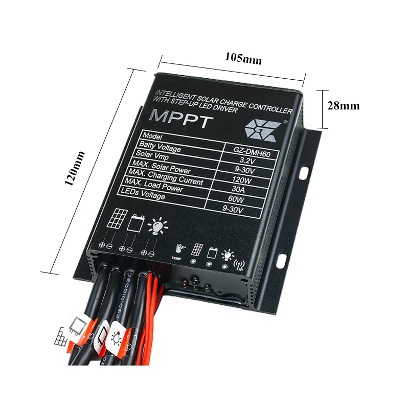 Gloss Customizable Solar Street Light Controller 30A 3.2V 60W MPPT