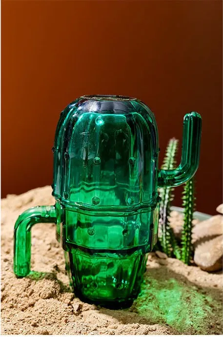 220ml Vintage Green Colored Glass Tumblers Set Of 6 Stackable Cactus ...