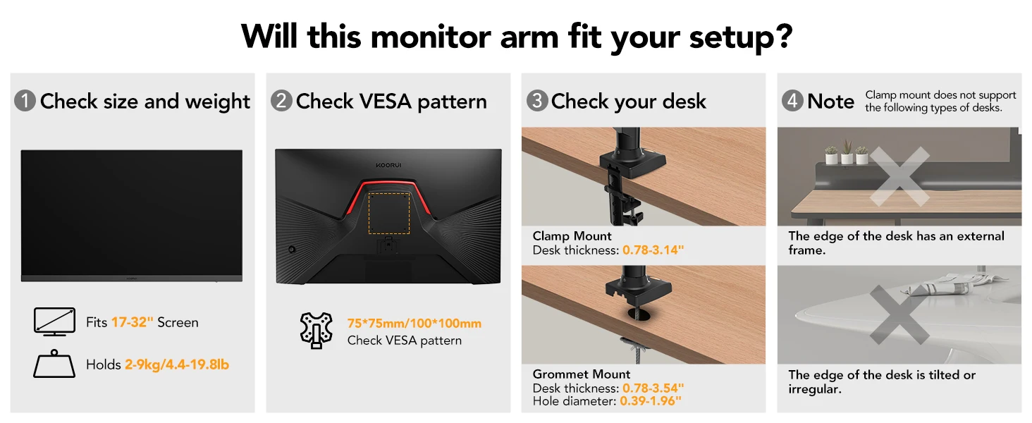 Black Single Monitor Mount Stand For Desk With Clamp & Grommet, Fits 17 ...