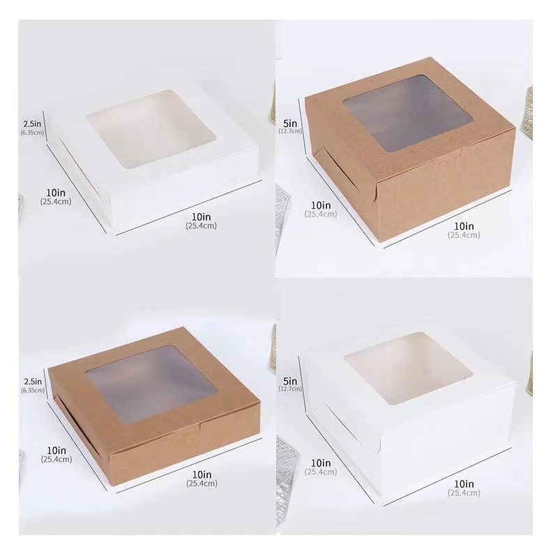 White Paper Bakery Box Square Cardboard Disposable 10 X 10 X 5 Inch ...