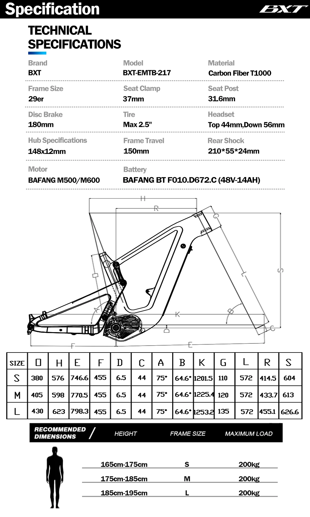 BXT EMTB Frame - High-Efficiency Carbon Fiber Ebike Frame