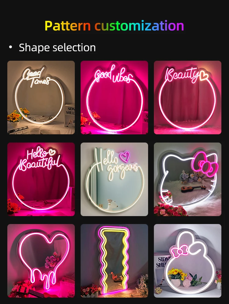 Divatla Customization Neon Mirror Vanity Mirror With Lights ...