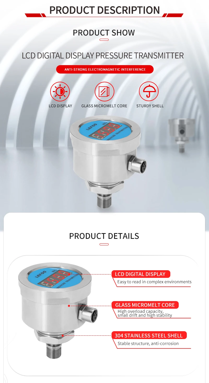 LEFOO RS485 Output Digital Pressure Transmitter Pressure Gauge Monitor Warning Transmitter for ...