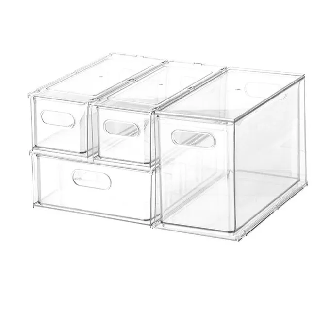 Plastic Fridge Organizer Drawer Pull Out Bins Freezer Food Storage ...