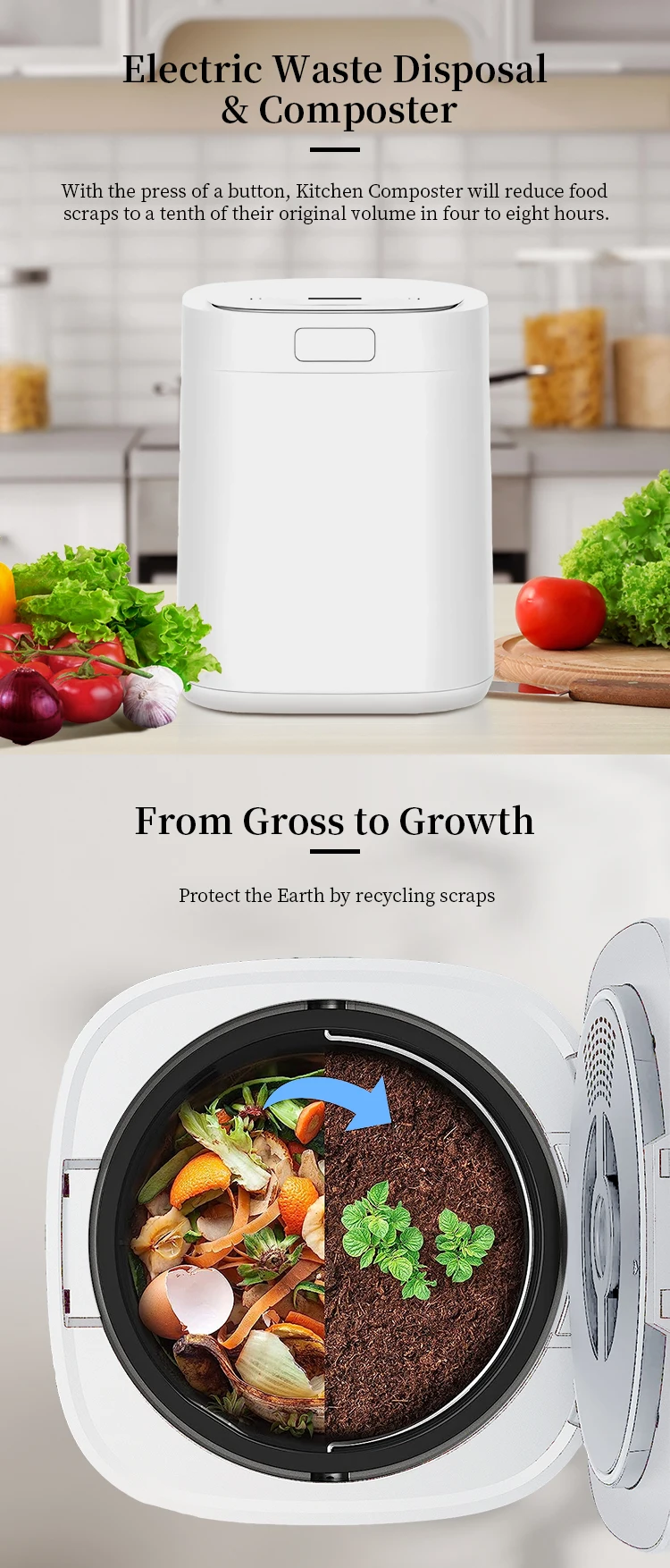 Household Fully Automatic Electric Kitchen Composter Organic Food Waste ...