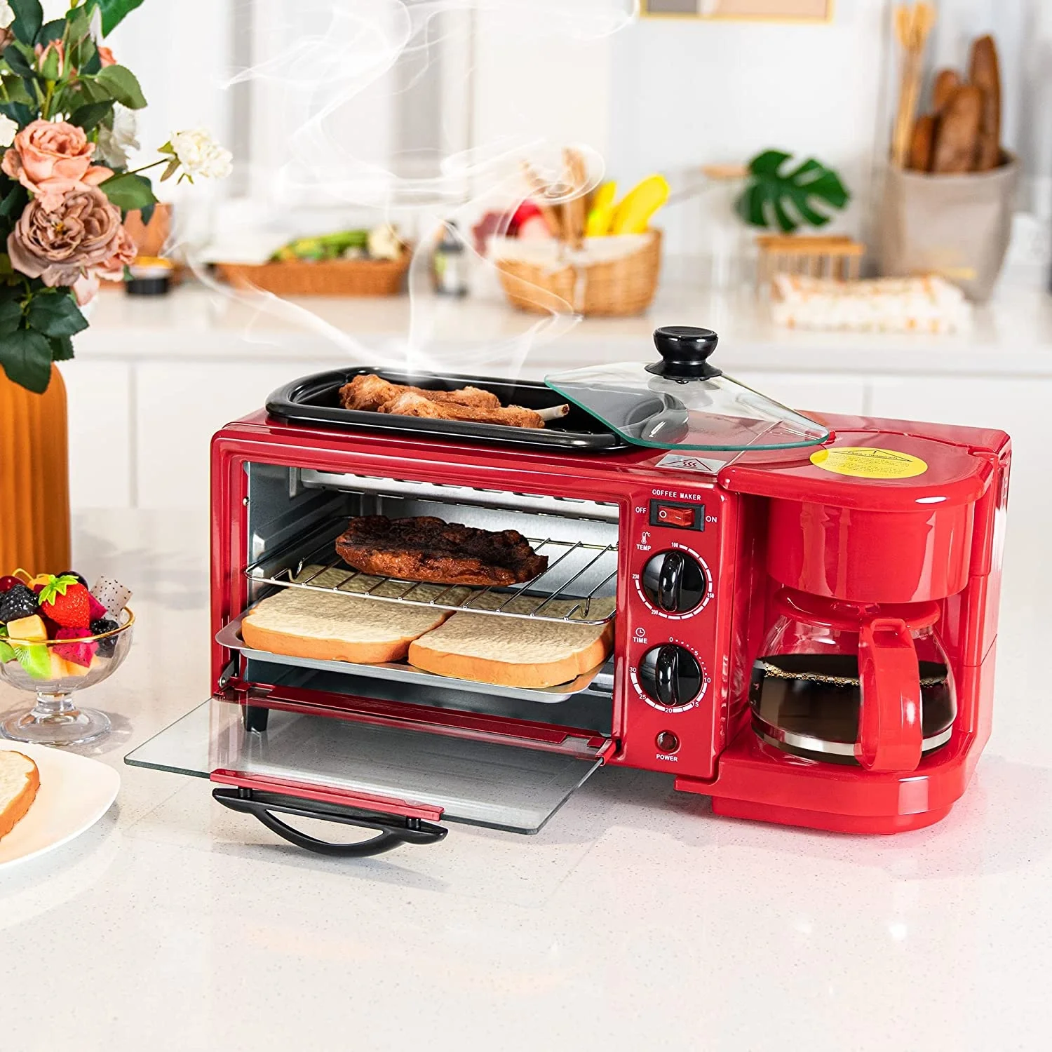 Multifunctional Machine With Toaster Oven Coffee Maker Frying Pan 3 In ...