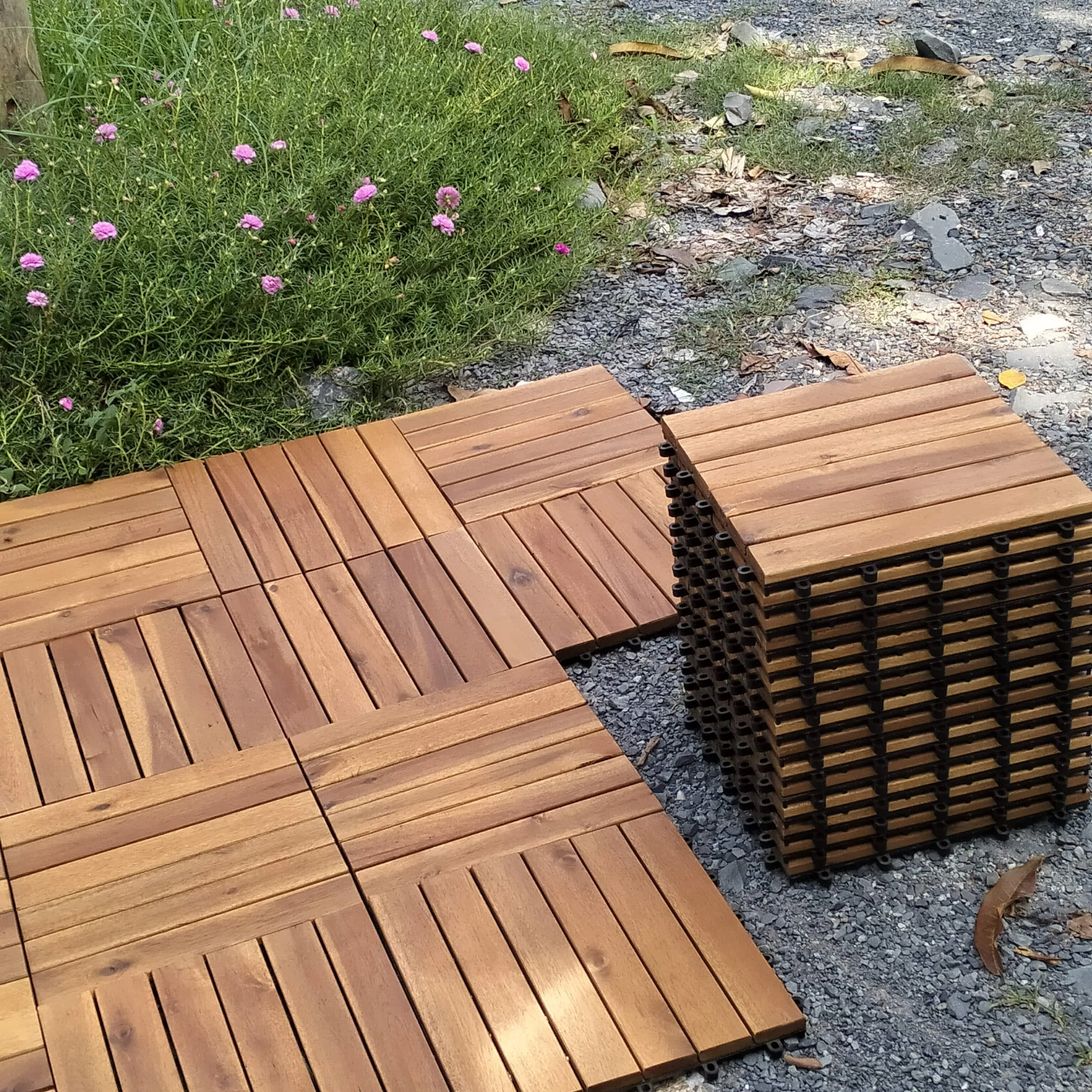 Interlocking Outdoor Patio Deck Acacia Wood Parquet Flooring 300 X 300 ...