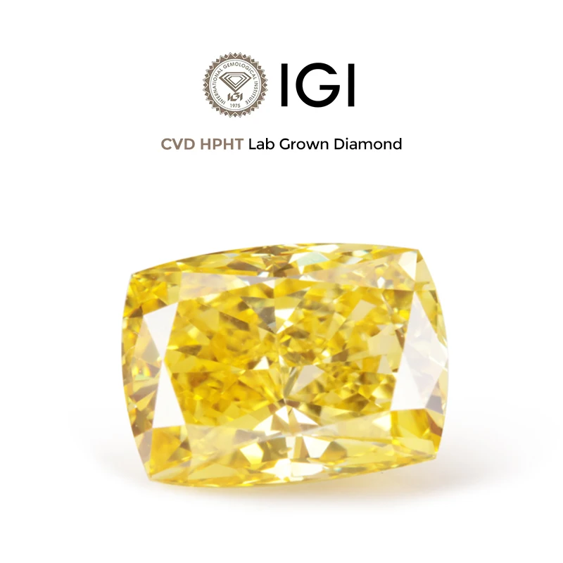 Synthetic Yellow Diamond Cushion Fancy Vivid Yellow lab Color Diamond ...