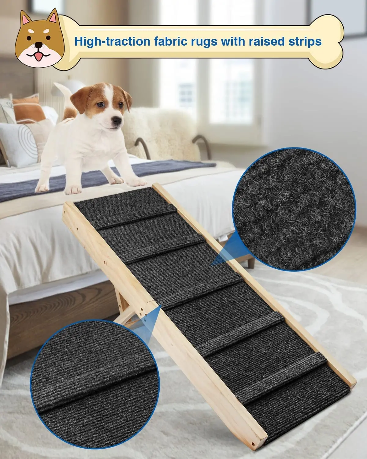 Adjustable Dog Ramp Rated Cat Ramps Wooden Folding Portable Pet Ramp ...