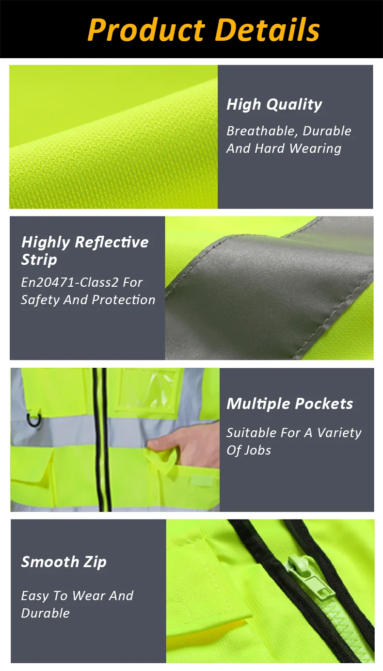 Cheap Multicolor Warning Vest Workwear High Visible Yellow Reflective ...