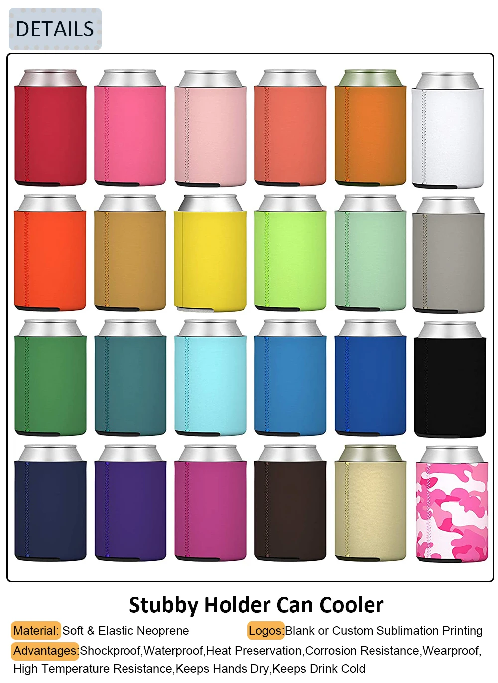 Custom Print Logo Neoprene Blank Stubby Holder Universal 12oz Slim ...