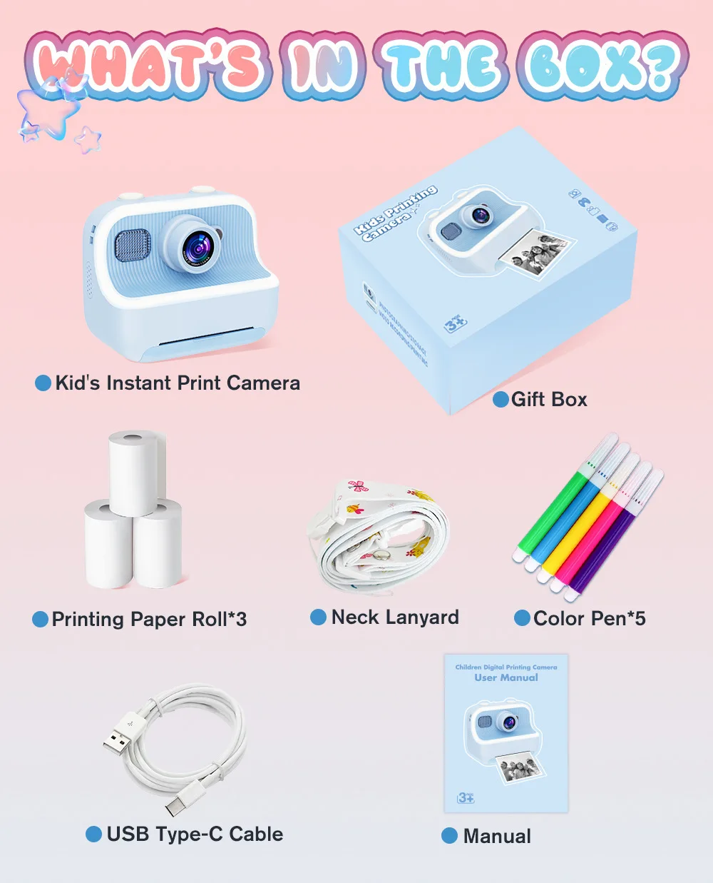 Kids Children's Label Instant Mini Printers Camera Portable Printing ...