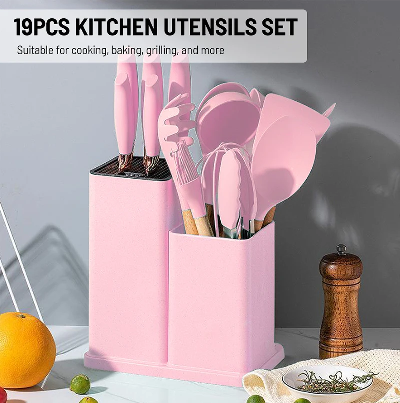 19Pcs/Set High Quality Silicone Kitchen Utensil Set with Wooden Handle ...