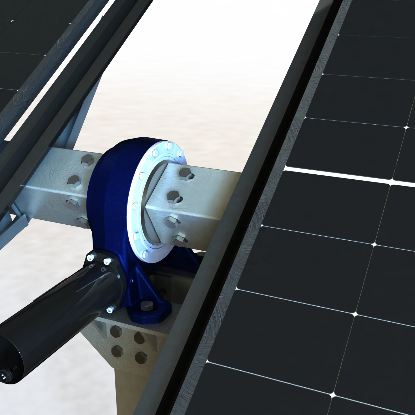 Single Axis Solar Tracker with Damper for Big Wind Resistance