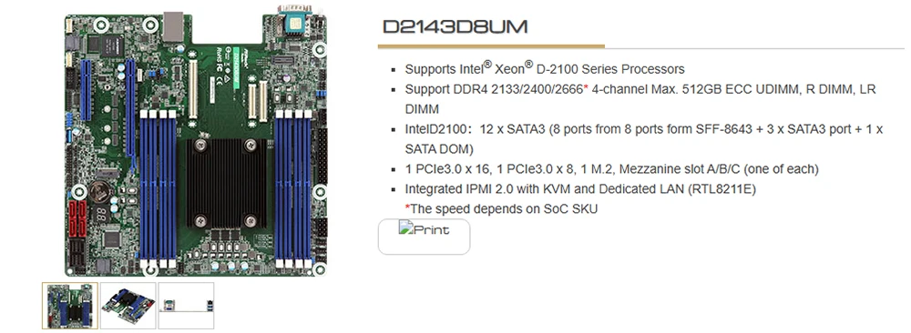D2143D8UM Server Motherboard - 512GB DDR4 Memory Support