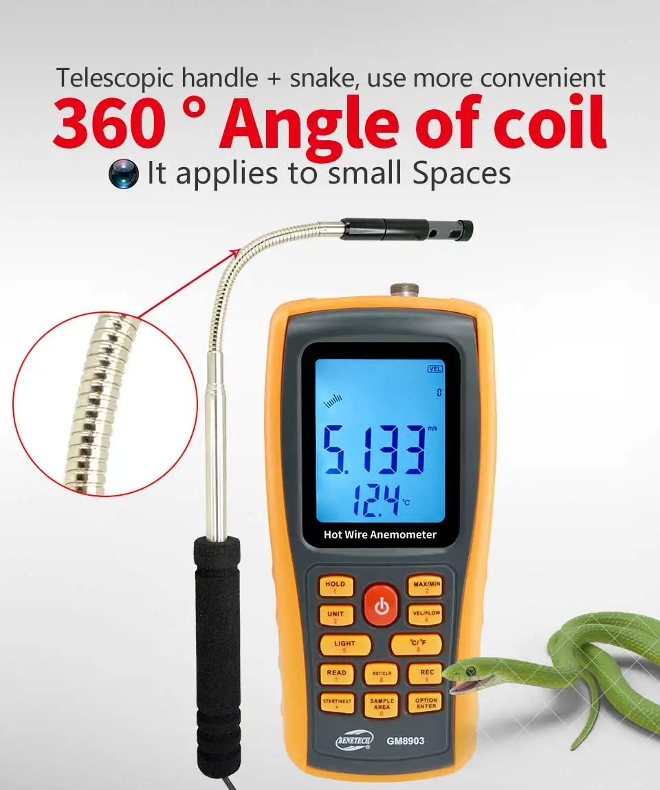 Benetech Gm8903 Hot Wire Anemometer 0.0-30.0m/s Wind Speed/temperature ...