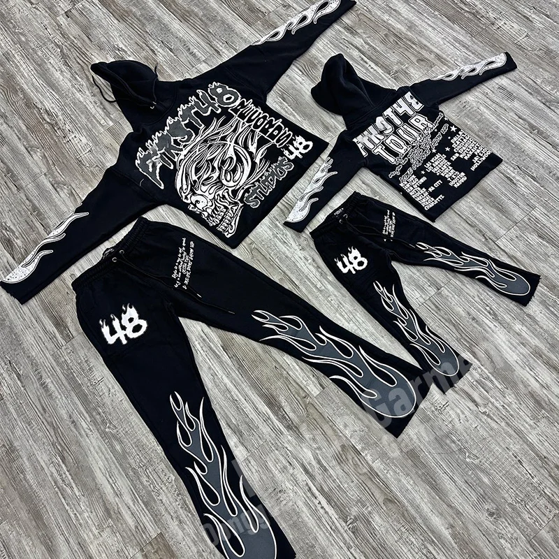 Custom Screen Printing Acid Wash Raw Hem Cropped Hoodie and Flared ...