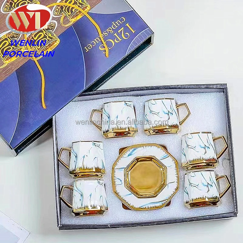Golden Polygon Coffee Mugs Cup And Saucer Tea Set Bone China Arabia ...