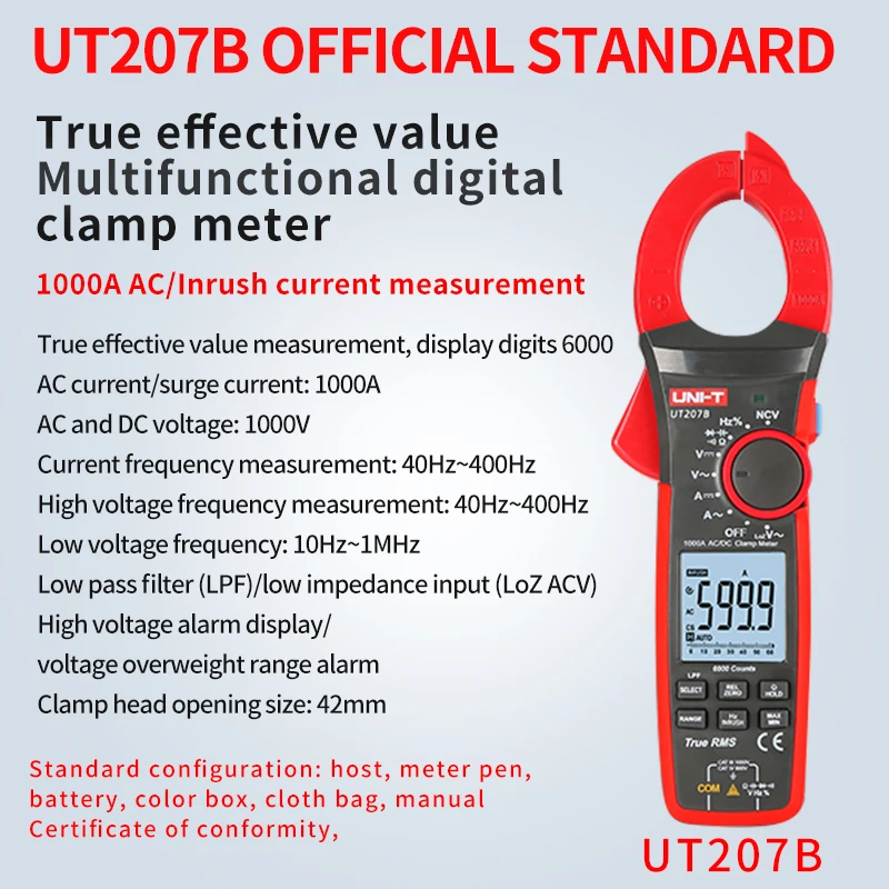 Uni-t Ut207b 1000a True Rms Digital Clamp Meter Multimeter Ac Dc ...