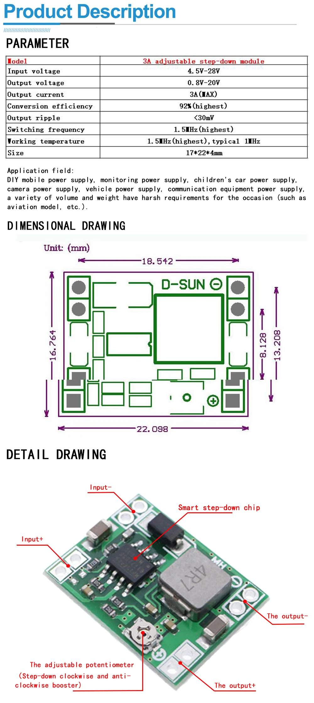 3a Ultra-small Size Dc-dc Step Down Supply Module Adjustable Power Step ...