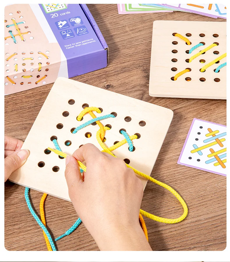 Wooden Threading Board Puzzle Toys Learning To Wear Shoelaces Logical ...