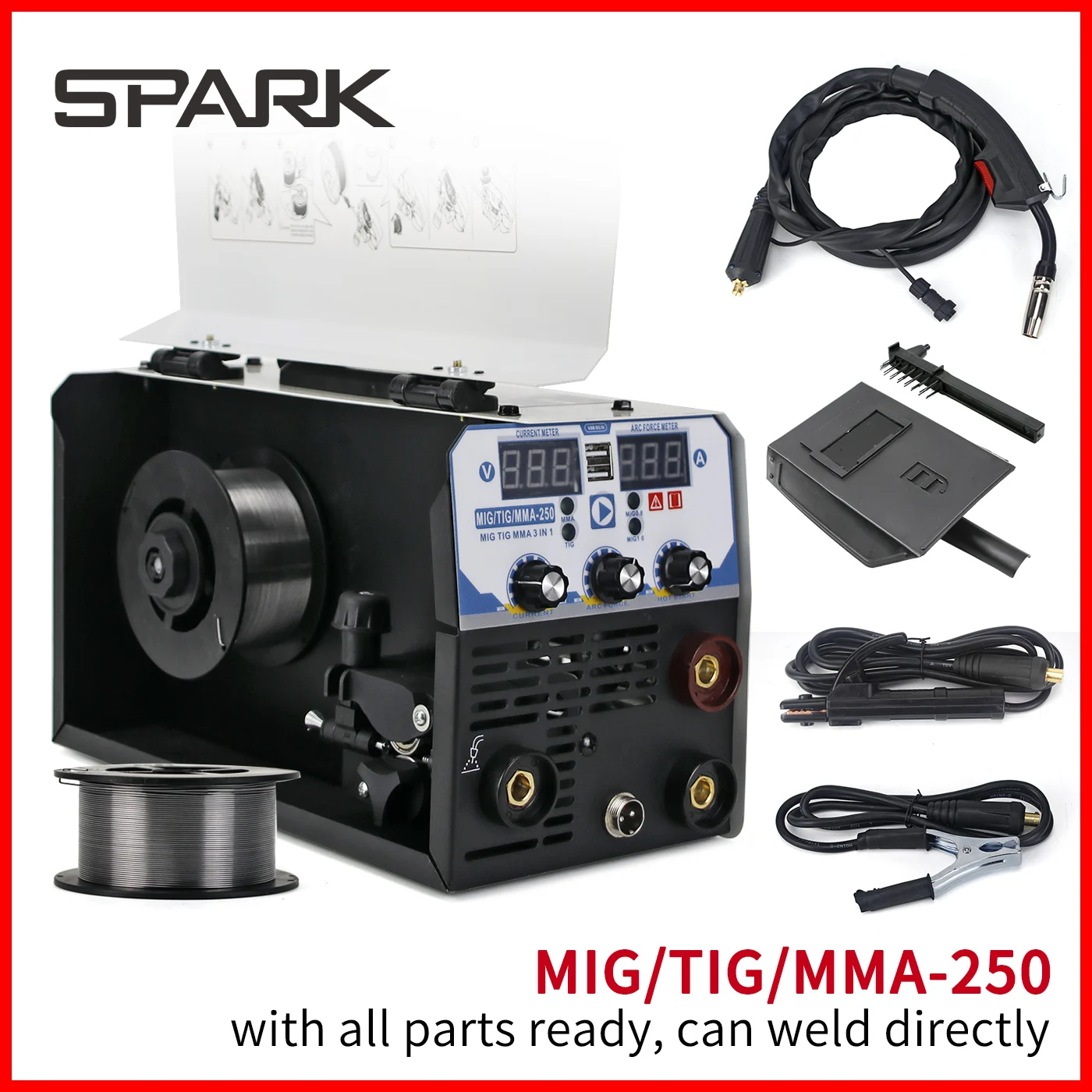 Spark New Portable MIG-250 3-in-1 MIG/MMA/LIFT TIG Welding Machine ...