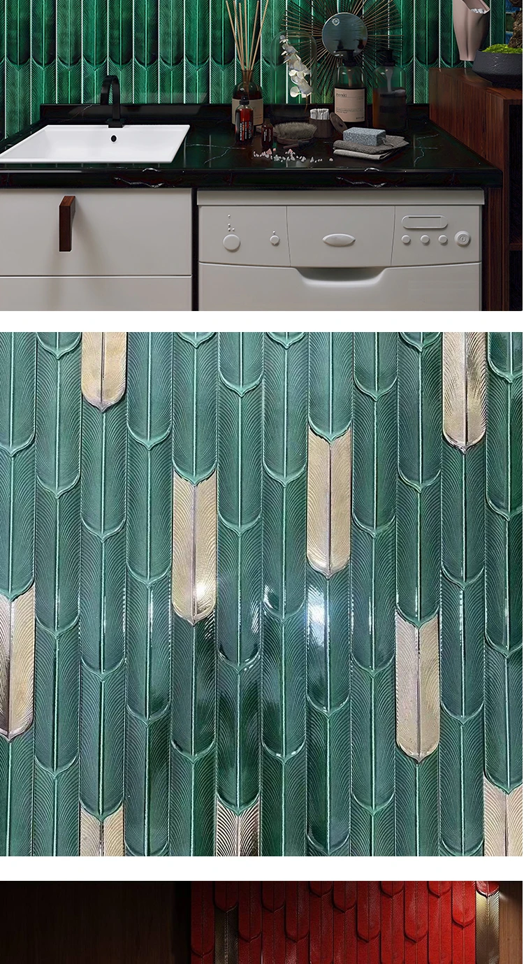 Modern Luxury 3d Art 80x300mm Feather Tile Ceramic Iridescent Tiles For ...