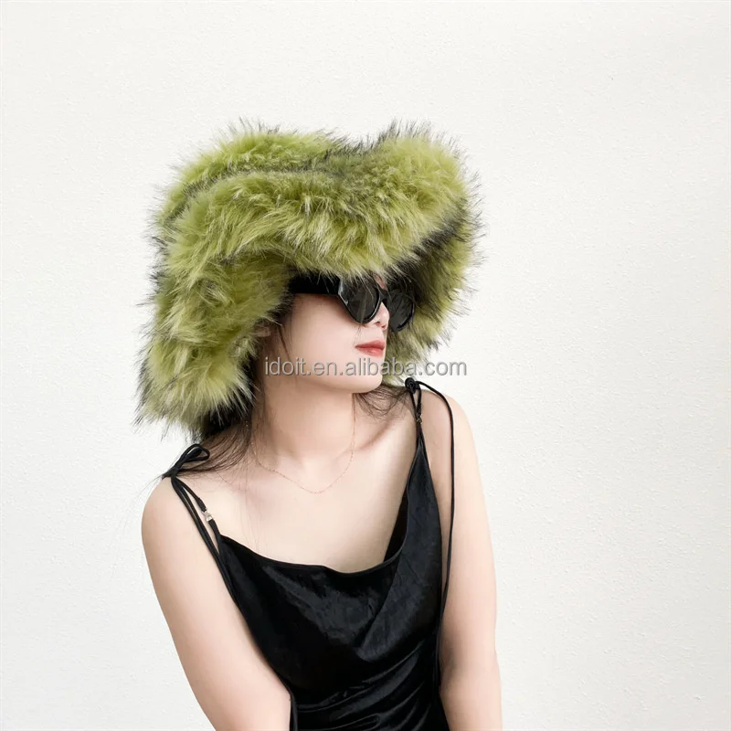 IDOIT Winter Latest Fashion Designer Fluffy Faux Fur Bucket Hats Y2K ...