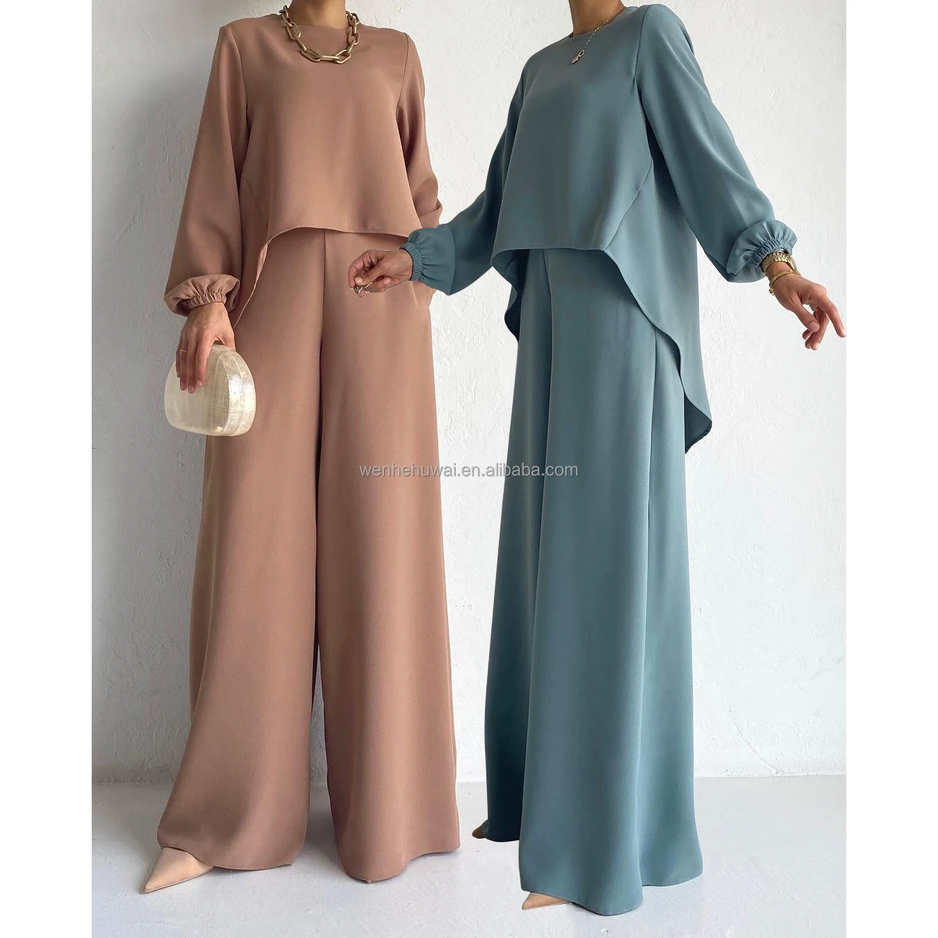 Custom Top And Wide Leg Pant Co Ord Set Women Modest 2 Piece Sets - Buy ...