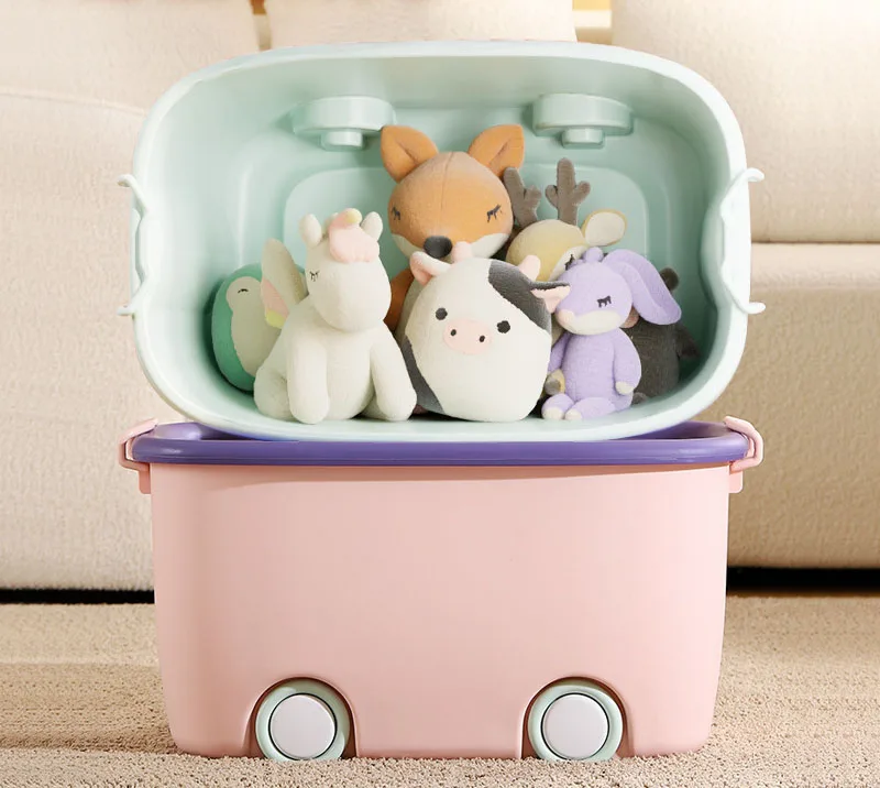 Cute Kids Toy Box Storage Organizer With Lid Stackable Plastic Toy ...