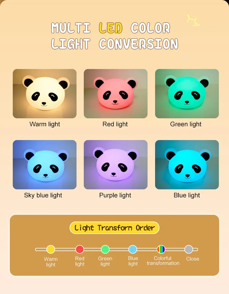 Cute Small Panda Sheep Night Lamp Rechargeable Touch Light Silicone ...