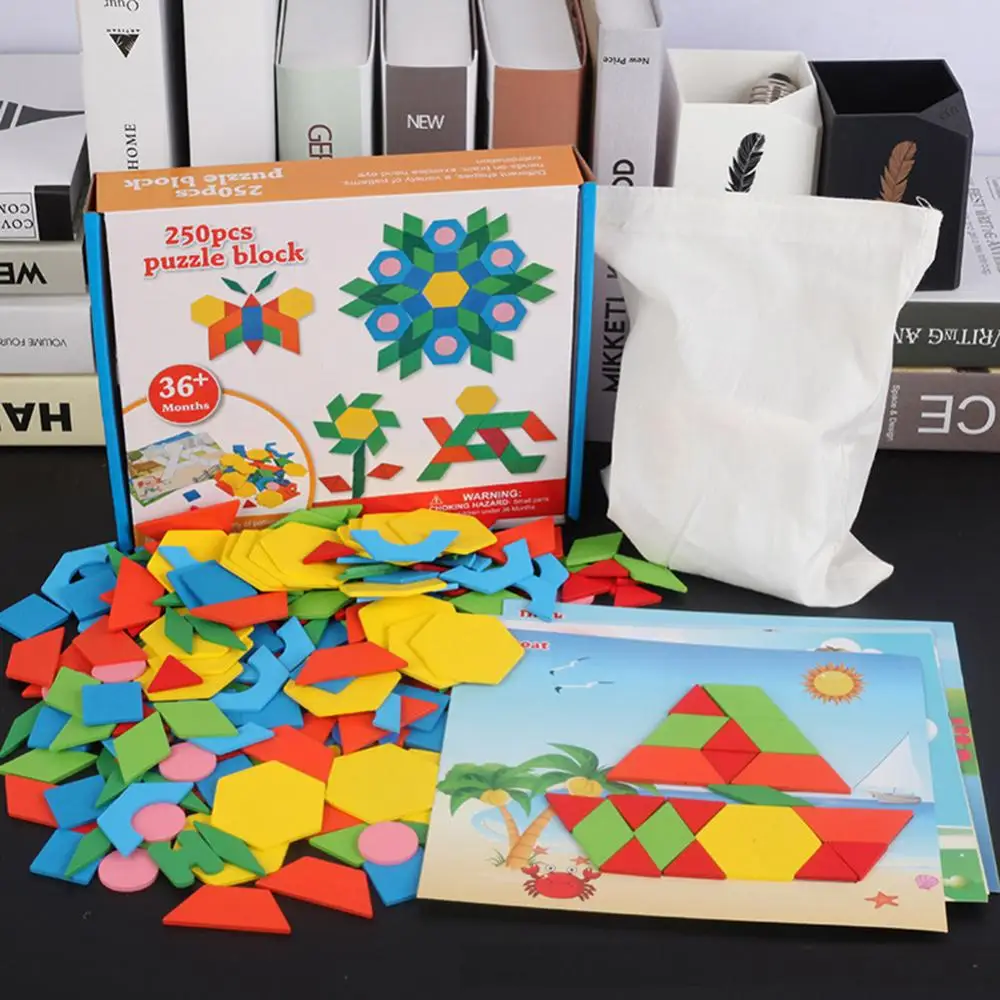 250Pcs Wooden Tangram Children Toy Geometry Puzzles Building Brain ...