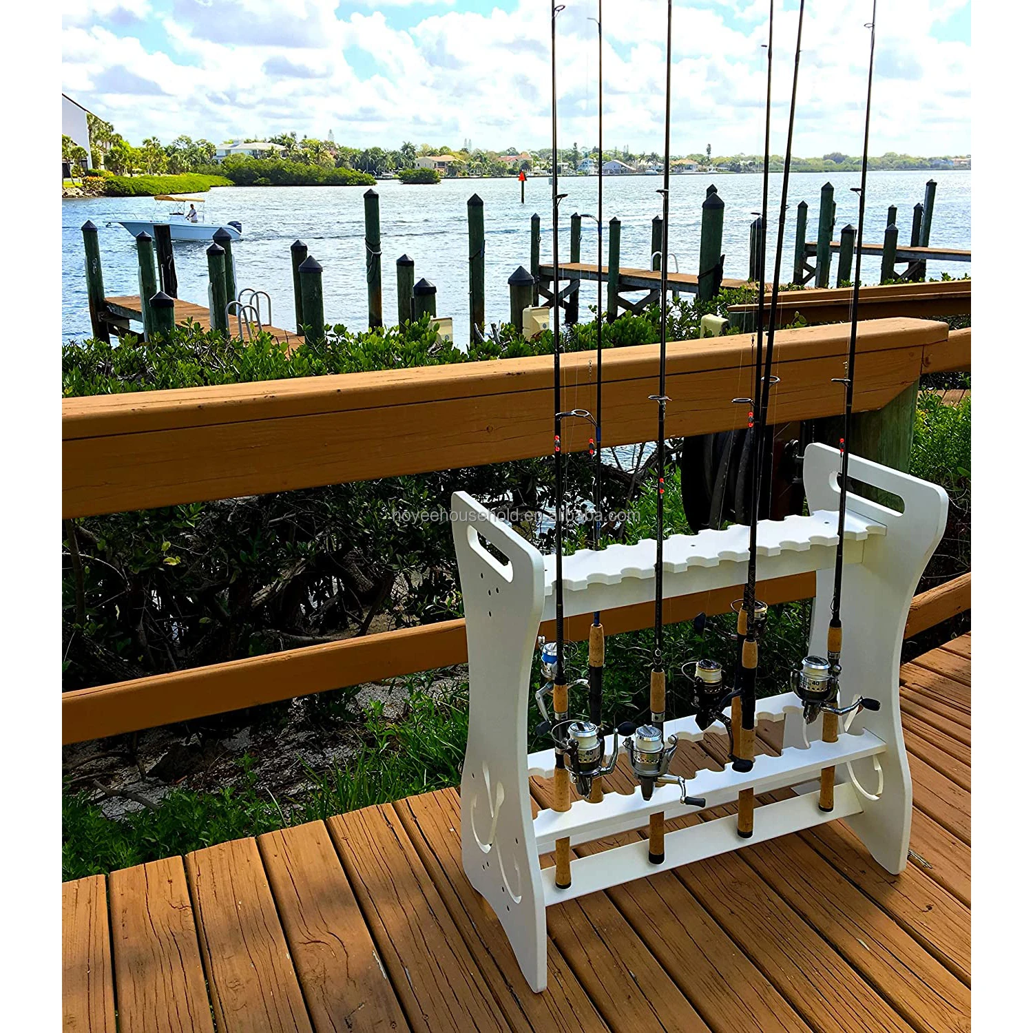Indoor and Outdoor Storage Stand for Fishing Rods - Holds 24