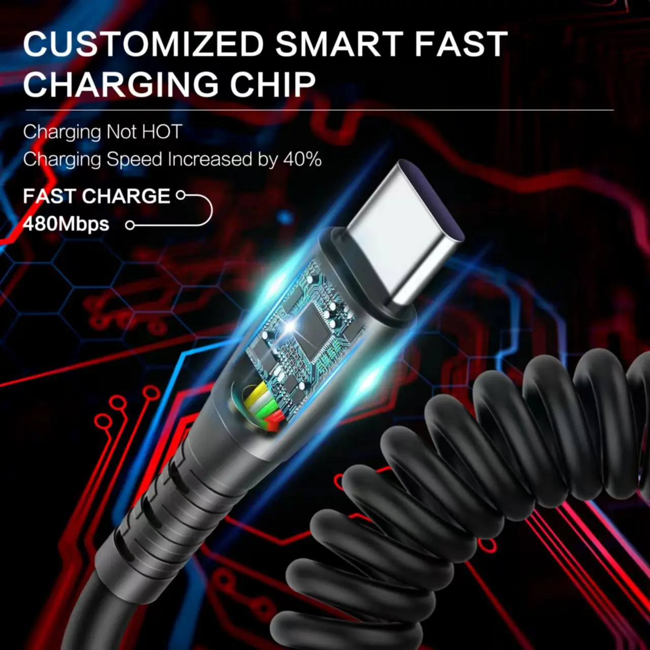 Spiral Curly 3a Type C PD USB Data Cable - Fast Charging