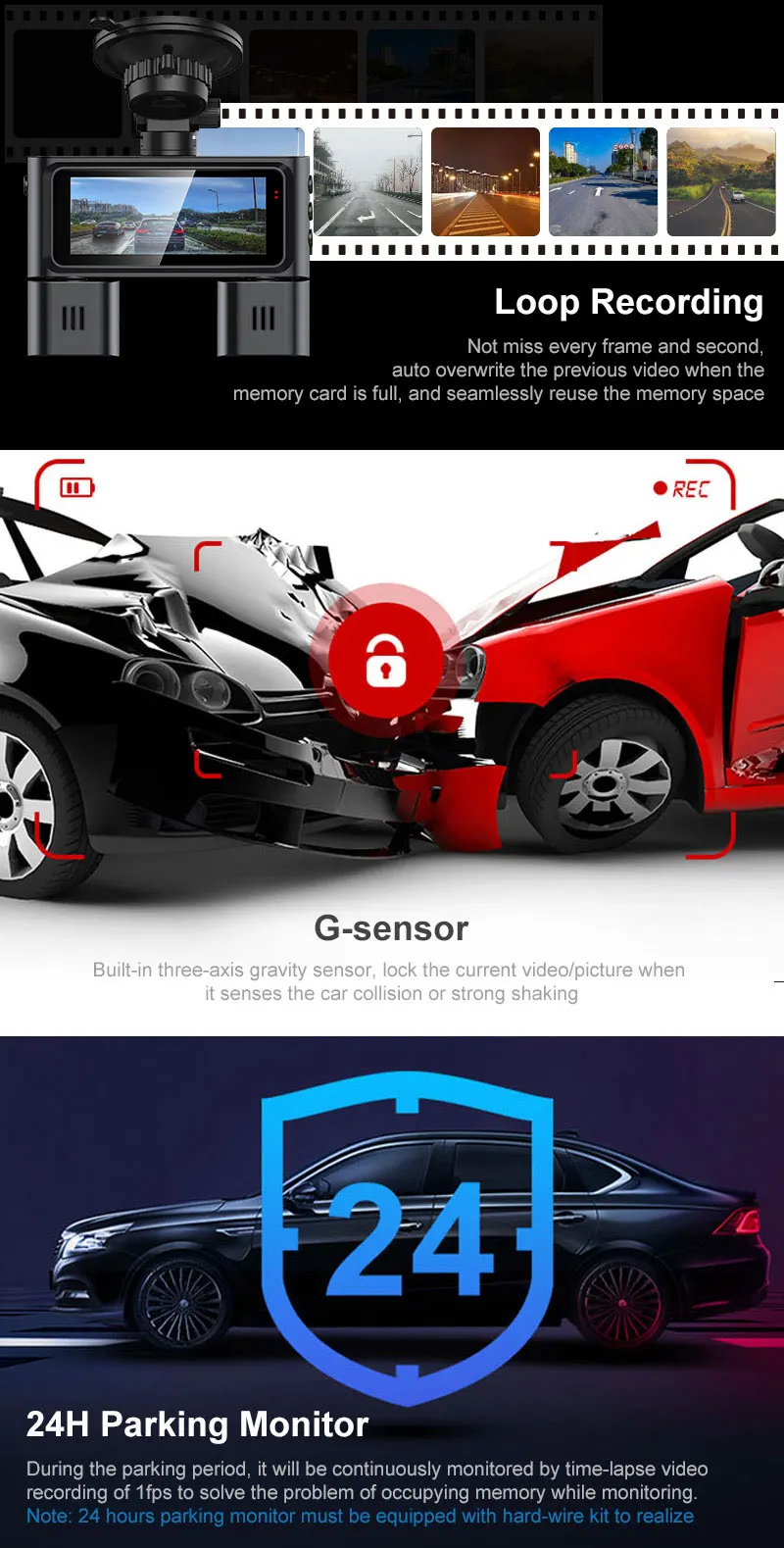 4 Channels Dashcam 360 Degree Recorder DVR Car Security