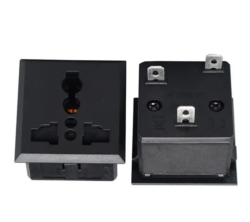 Black Three-pin Recessed Universal Socket Plug With Anti-leakage Shock ...