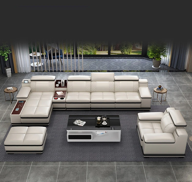 Modern Luxury L Shape Storage Leather Sofa for Living Room