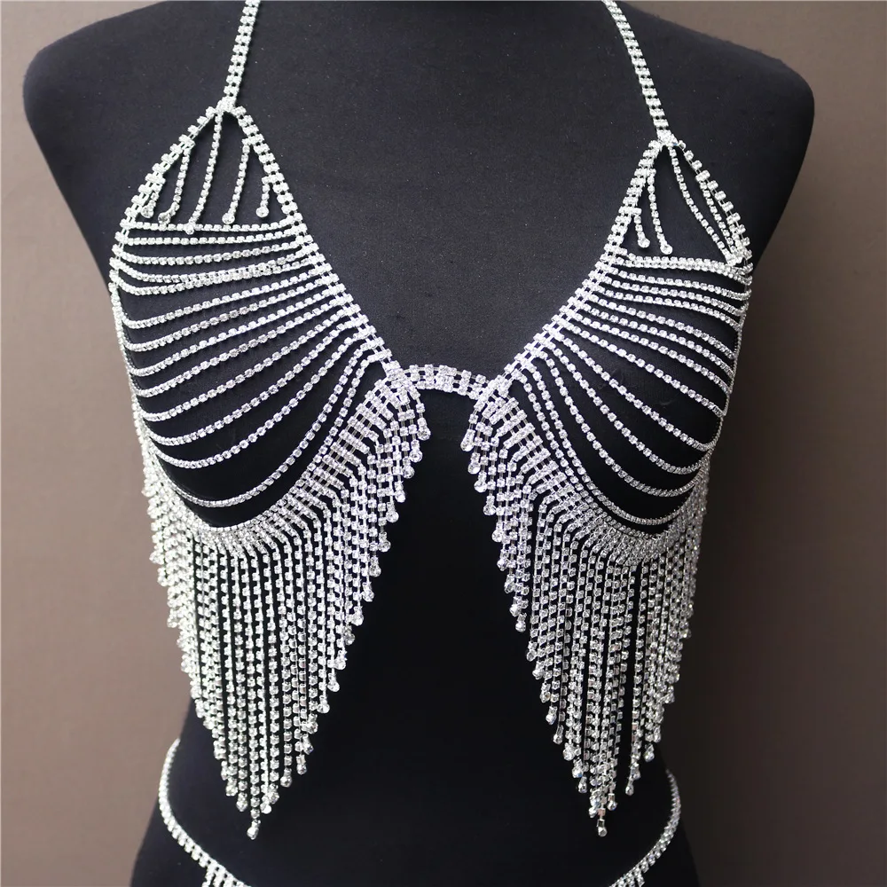 Rhinestone Body Chain Suit Sexy Shiny Tassel Nightclub Clothes Crystal ...
