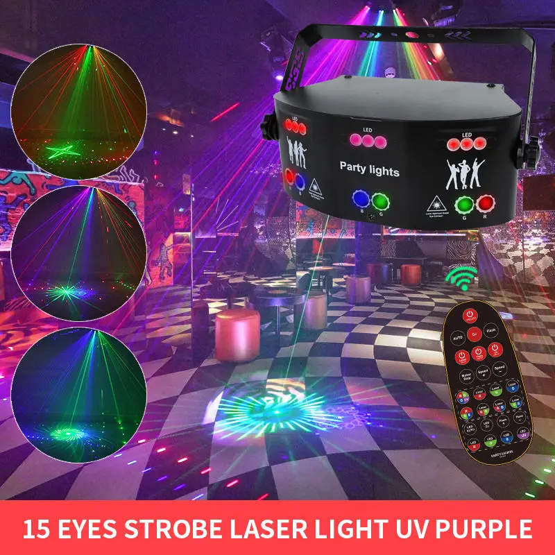 15 Eye Dj Beam Disco Laser Light Sound Activated Strobe Light With ...