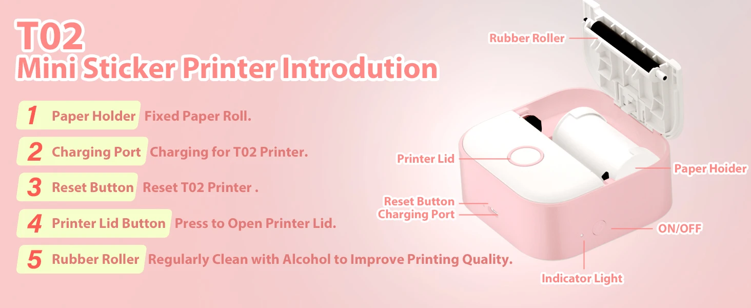 Mini Printer Phomemo T02 Sticky Label Note Photo Thermal Printer Kids ...