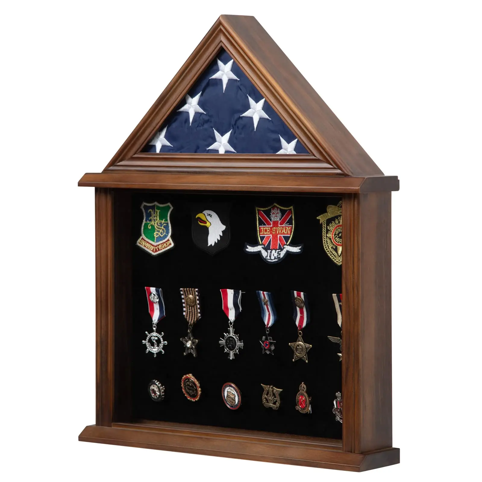 Solid Wood Flag Display Case - Triangular Design