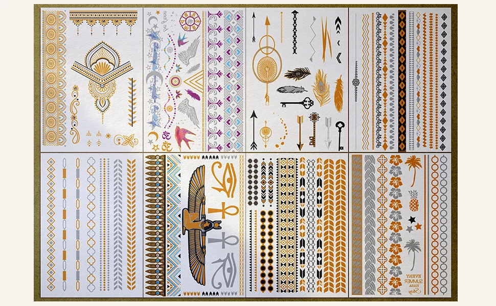 Factory Custom Metallic Gold Silver Henna Temporary Tattoos Foil Henna ...